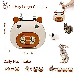 Zhilishu Rabbit Hay Feeder Bag, Hay Feeder for Guinea Pig Timothy Hay Feeder Dispenser Storage with 2 Hanging Hooks for Bunny Small Animal Cage Mess Free (Brown)