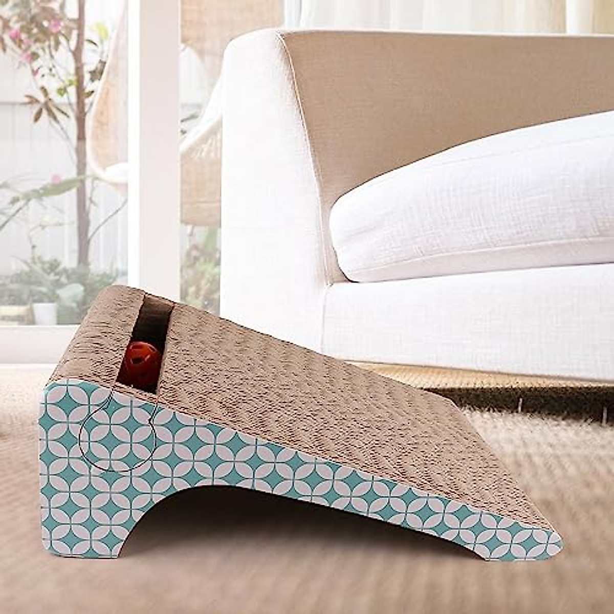 PrimePets Cat Scratcher Cardboard, Cat Scratching Pad with Ball, 2-in-1, Cat Scratch Cat Scratching Board for Indoor Cats, Removable, Corrugated, Catnip Included