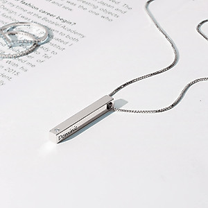 Oak&Luna Personalized Custom Pillar Bar Necklace -3D Engraved 4 Sides- Christmas Jewelry Gift for Her