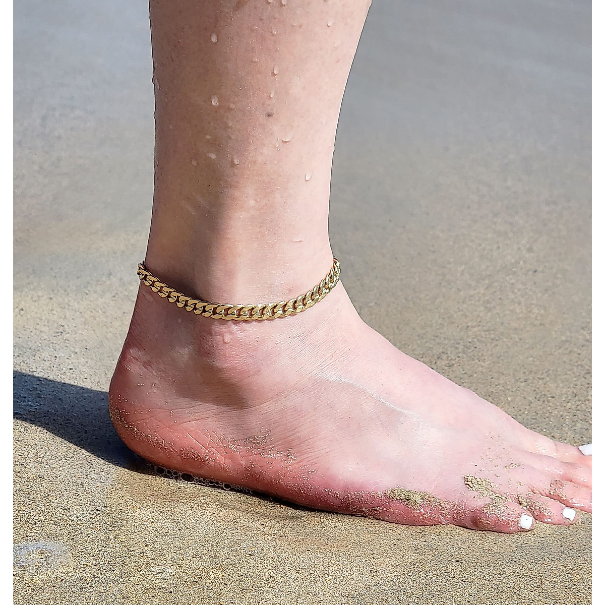 Fashion 21 Anklet for Women Electro Gold Plated Ankle Bracelet - Made in Korea (6mm 10" Concave Cuban Anklet)