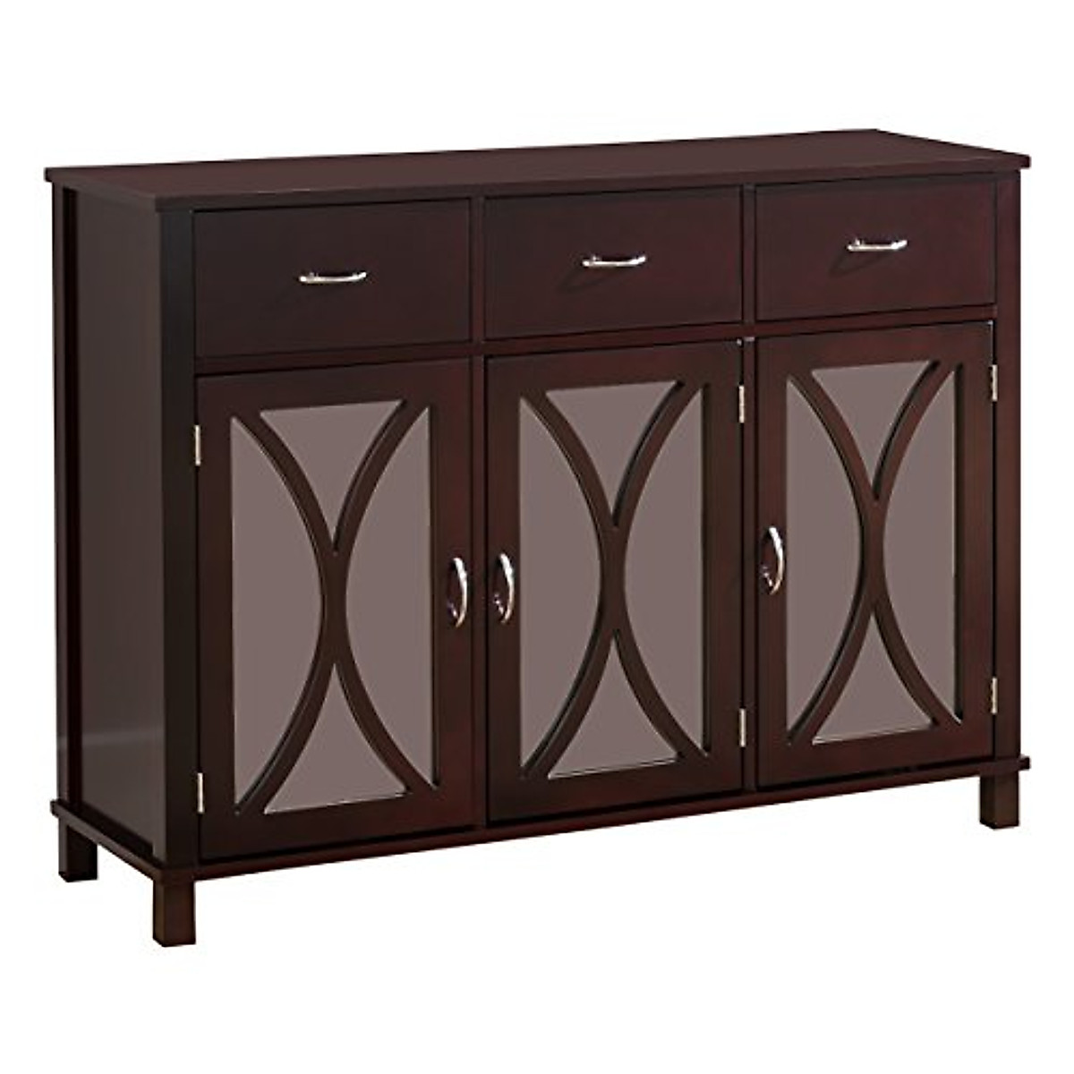 Kings Brand Furniture - 3-Door Sideboard Buffet Server Cabinet, Mirrored Doors/Espresso