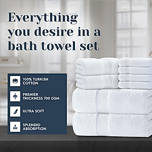 Luxury White Bath Towel Set - Combed Cotton Hotel Quality Absorbent 8 Piece Towels | 2 Bath Towels 700GSM | 2 Hand Towels | 4 Washcloths [Worth $72.95] 8Pc | White