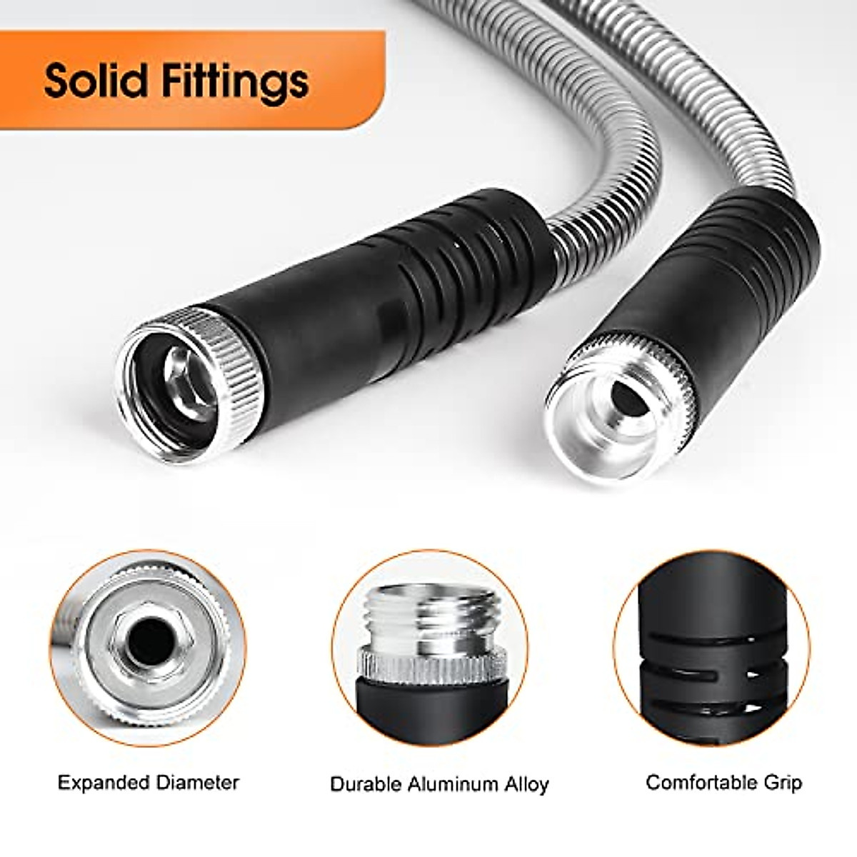 HDKing Garden Hose 50 FT - Flexible Metal Hose with 10 Function Nozzle, Kink Free, Lightweight, Durable, Crush Resistant Fitting, Easy to Coil, Puncture Proof Hose for Yard, Rv, 600 PSI - 2024 Model