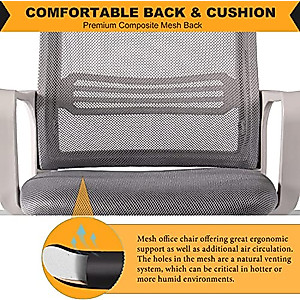 Office Desk Chair, Mesh Home Office Computer Task Chairs, Ergonomic Swiveling Rolling Desk Chair, Grey