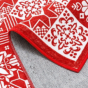 HUGEAR Christmas Area Rug 2x5 Runner Rugs Machine Washable Checkered Christmas Decorative Hallway Rugs Low Pile Carpet Red/White Xmas Non-Slip Indoor Door Mat for Bedroom Kitchen Entryway Bathroom