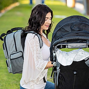 YavoBaby Diaper Bag Backpack - Large Capacity 18 Pocket Multi-Functional Unisex Diaper Bag - Extremely Durable and Stylish - Includes Changing Pad, Stroller Straps, and Nursing Pouch -Gray w/Teal Tags