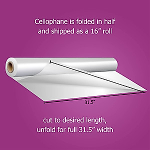 Clear Cellophane Wrap Roll 31.5 Inches Wide by 100 Feet Long Thick Cellophane Roll for Baskets Gifts Flowers Food Safe Cello Rolls (Folded on 16" Roll - Unfolds to 31.5" Wide) (32"x100')
