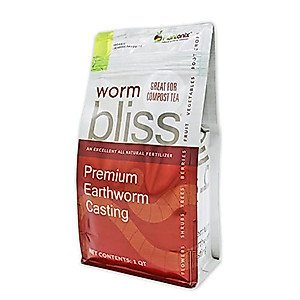 Worm Bliss - Pure Organic Earthworm Castings - All Natural Plant Fertilizer and Soil Enhancer - Potting Mix for Plants, Vegetables, Flowers, and Indoor and Outdoor Gardens (1 Quart)