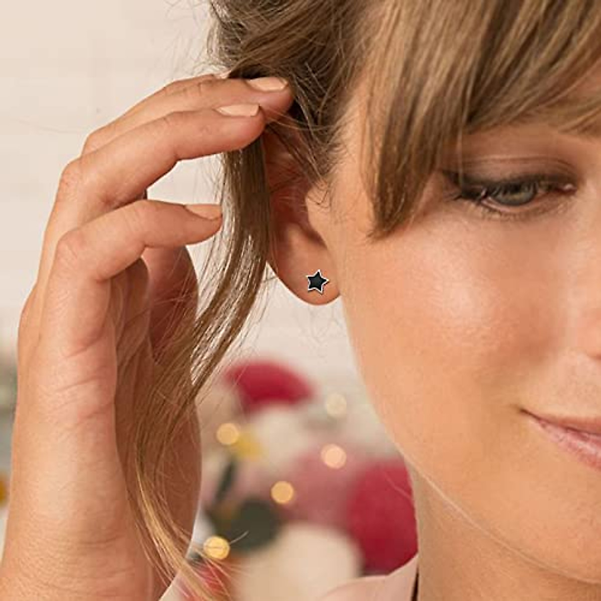 ChicSilver 9MM Simple Small Black Stud Earrings 925 Sterling Silver Star Earrings Hypoallergenic Black Earrings for Women Sensitive Ears