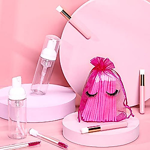 8 Pcs Lash Shampoo Brushes Set Eyelash Aftercare Bag Disposable Mascara Tubes Foam Pump Bottle Extension Aftercare Instructions Cards Eyelash Accessories for Women Mother's Gift(Mesh Bag, Organza)