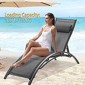 Patio Lounge Chairs Outdoor Pool Chaise Lounges Adjustable for All Weather for Beach Backyard（2-Pack Black