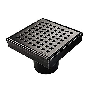 Neodrain 4-Inch Square Shower Drain with Removable Quadrato Pattern Grate,Brushed 304 Stainless Steel Square Drain, with Watermark&CUPC Certified, Hair Strainer,Black