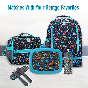 Bentgo® Kids Prints 5-Compartment Bento-Style Kids Lunch Box Set with Reusable Plastic Utensils (Dinosaur)
