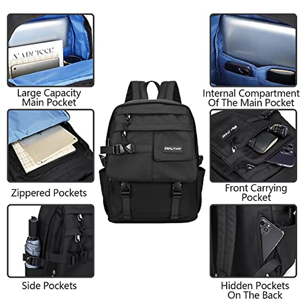 Lizbin Travel Laptop Backpack, Water Resistant Business Laptop Backpack, Computer Bag, Business Backpack, Casual Daypack, Laptop Backpacks For Men Women, Fits 15.6 Inch Notebook (Black)