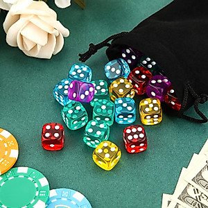 Game Dice Sets 30 Pieces 6-Sided Game Dice 14 mm Translucent Polyhedral Dice Set with Black Pouch for Table Games and Teaching, 5 Colors