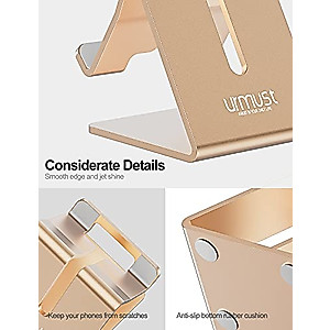 Urmust Desk Cell Phone Stand Holder Aluminum Phone Dock Cradle for iPhone 14 13 12 11 Pro Xs Max Xr X 8 7 6 6s Plus 5 5s 5c, Office Decor Office Supplies Accessories Desk (Gold)
