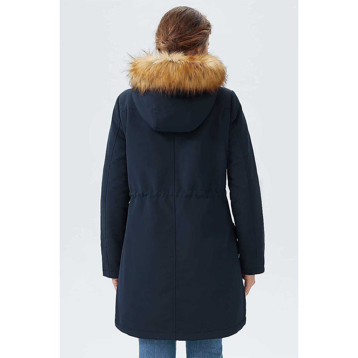 Orolay Women's Thicken Fleece Lined Parka Winter Coat Hooded Jacket with Removable Fur Collar Navy XL
