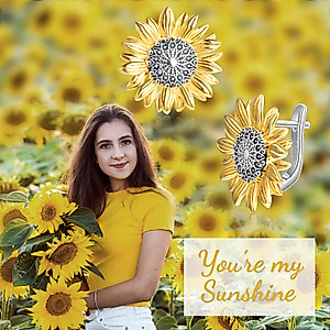 POPKIMI Sunflower Gold/Silver Plated Earrings for Women Sterling Silver Hoop Earrings Birthday Gift Jewelry Silver