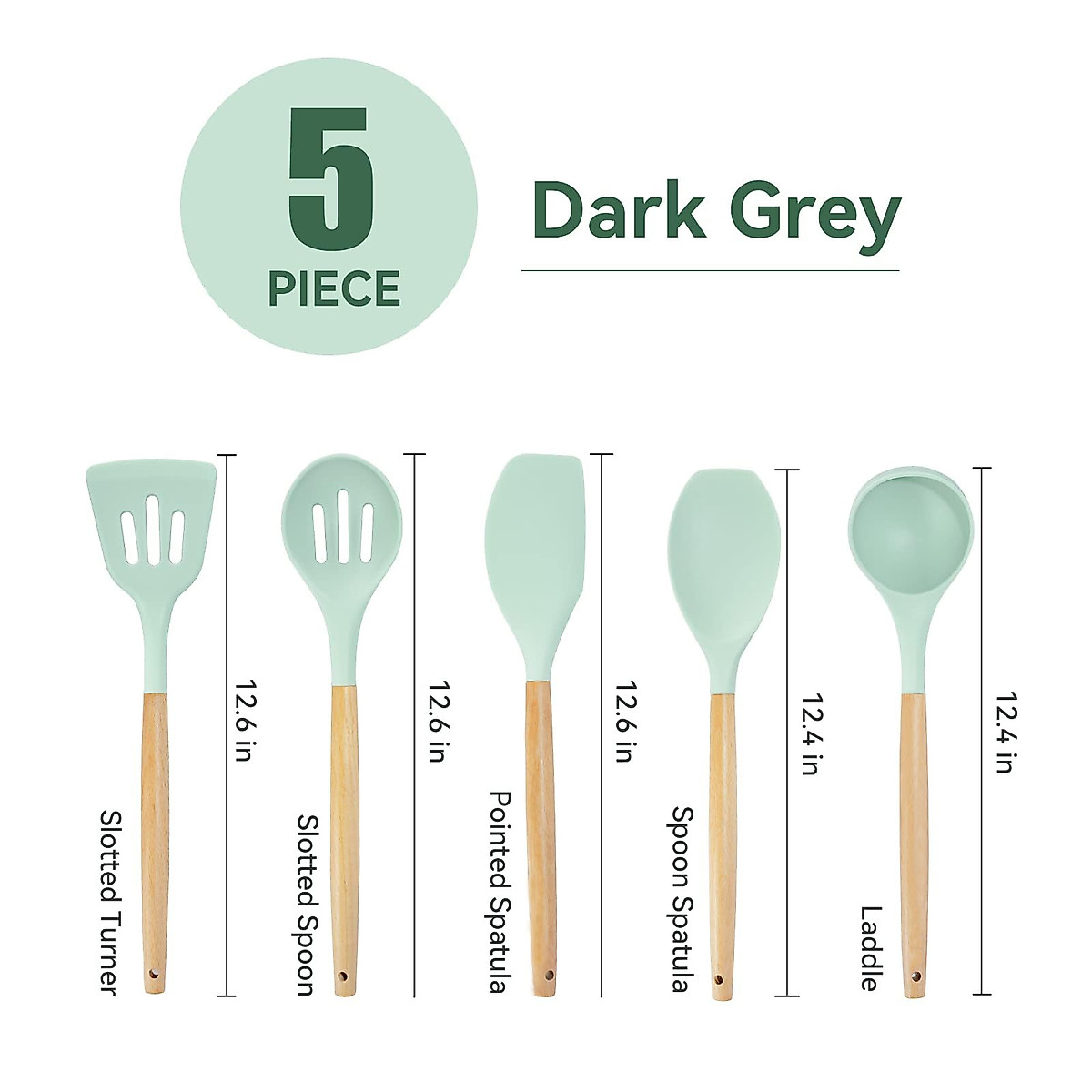 Kitchen Utensils Set, 5 Pcs Non-Stick Silicone Kitchen Cooking Utensils with Wooden Handle, Kitchen Spatula Cookware Utensils Set, Heat Resistant Silicone Kitchen Gadgets (Light Green)