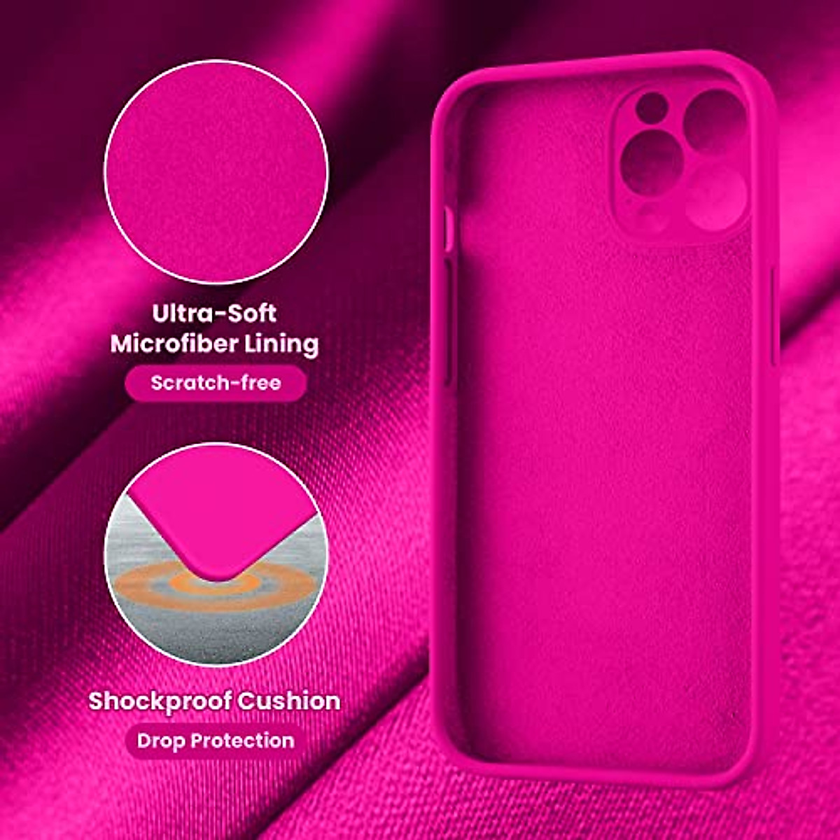 Cordking Designed for iPhone 13 Pro Max Case, Silicone Full Cover [Enhanced Camera Protection] Shockproof Protective Phone Case with [Soft Anti-Scratch Microfiber Lining], 6.7 inch, Hot Pink