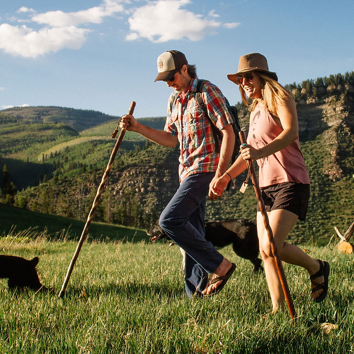 Brazos Handcrafted Wood Walking Stick, Twisted Oak, Backpacker Style Handle, for Men & Women, Made in the USA, Red, 55"