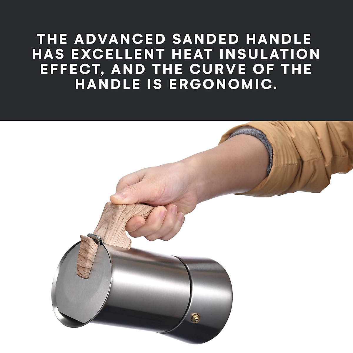 Bruntmor Stovetop Espresso Maker - Italian Coffee Pot, Stainless Steel - 5.51" D x 3.85" W x 7.48" H - For Stove Top, Induction, Gas, Electric - Thermal Moka, Cappuccino Pots