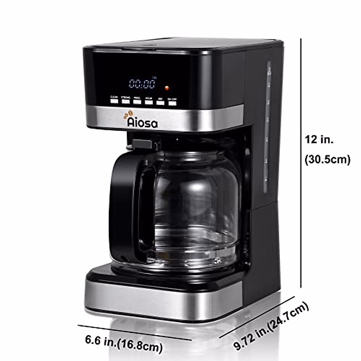 Aiosa 4-12 Cups Personal Coffee Maker,Programmable Coffee Maker,Drip Coffee Machine,With Glass Coffee Pot,Cafetera,Filter Coffee Machine,Stainless Steel, Coffee Maker Machine