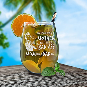 shop4ever Any Woman Can Be a Mother But It Takes a Mom To Be a Dad Too Engraved Stemless Wine Glass 15 oz. Mother's Day Gift