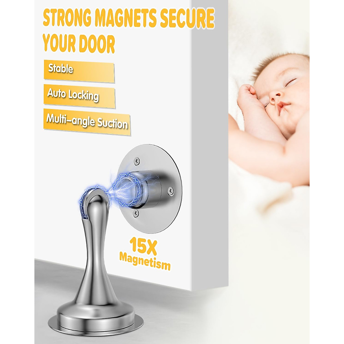 4-Pack Door Stoppers Set Bundle, Magnetic Door Stop and Heavy Duty Wedge Door Stoppers for Bottom of Door