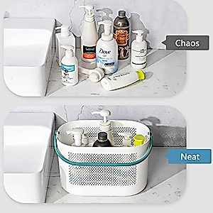 Plastic Bathroom Storage Basket with Handle, for Storing Bathroom Body Wash, Shampoo, Conditioner, Lotion (Blue large)