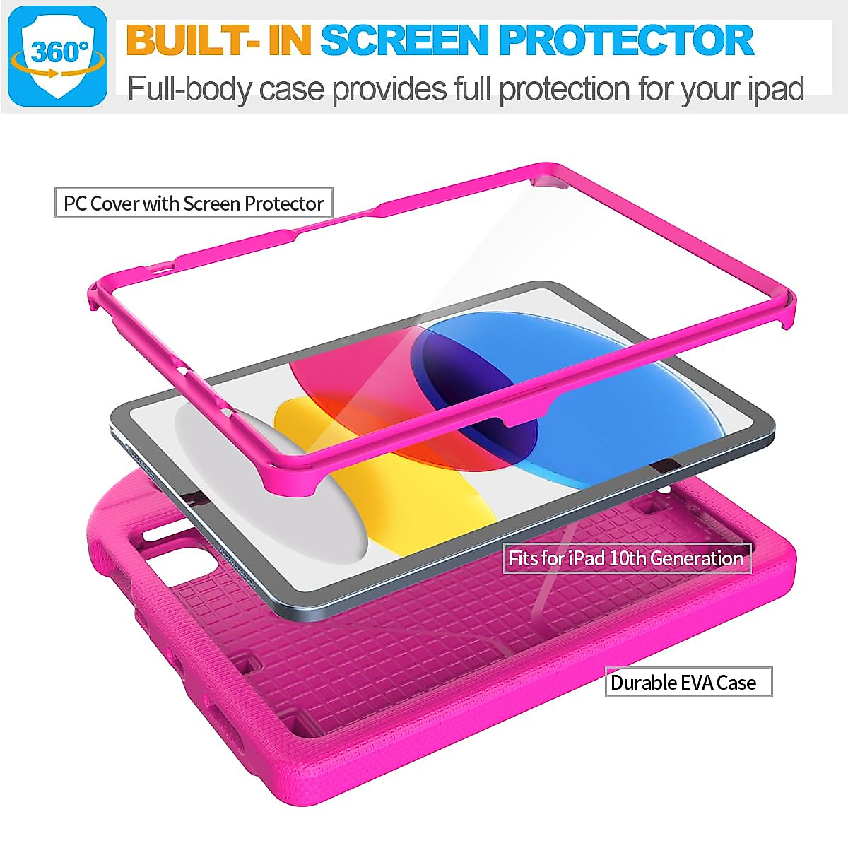 SUPLIK Kids Case for iPad 10th Generation (10.9-inch, 2022), iPad 10th Gen Case with Screen Protector, Durable Shockproof Handle Stand Kids Cover with Pencil Holder for Apple iPad (10 GEN), Pink