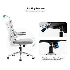 BRTHORY Office Chair Height-Adjustable Ergonomic Desk Chair with Self-Adjustable Lumbar Support, Breathable Mesh Computer Chair High Back Swivel Task Chair with Flip-up Armrests - Grey