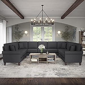 Bush Furniture Coventry U Shaped Sectional Couch, 137W, Charcoal Gray Herringbone