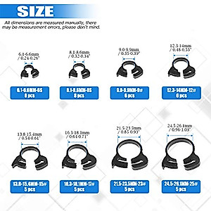 Glarks 48Pcs 8 Size Heavy Duty Black Double Gripping Nylon Hose Clamps Set, 6.6-27.2mm Plastic Snap Ratcheting Clamps Assortment Kit (Black 48Pcs)