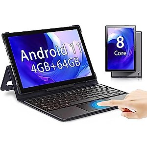 Tablet with Keyboard, 2 in 1 Tablet Android 11, 10.1 inch Tablets Octa-Core Processor, 4GB RAM+64GB ROM, 1920x1200 FHD Touch Screen, 13MP Dual Camera, BT, WiFi, Google Certified Tablet PC