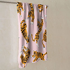 IconSymbol Cute Tigers On The Pink Hand Towel for Bathroom Kitchen Gym Washcloths Soft Highly Absorbent Multipurpose 27.5 X 15.7 Inch