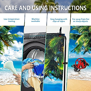 Humkat Hawaiian Beach Ocean Backdrop, 7X5FT Cloth Fabric Summer Tropical Party Background for Indoor and Outdoor Decoration, Palm Tree Sea Backdrop Banner for Photoshoot, Reusable and Washable