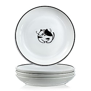 SOCOSY Cute Cartoon Dog Ceramic Seasoning Dishes Sauce Dish Sushi Dipping Bowl Appetizer Plates Tea Bag Holder Serving Dish for Kitchen 5'' (Cat)