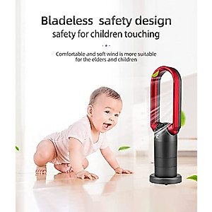 Bladeless Tower Fan & H13 HEPA Air Purifier & 1500W Space Heater 3in1, 120° Swing & 210° Tilt Head Table Fan, 29in. 35W Desk Fan with Remote, 9 Speeds 9H Timer Air Circulator for Home Office-Red