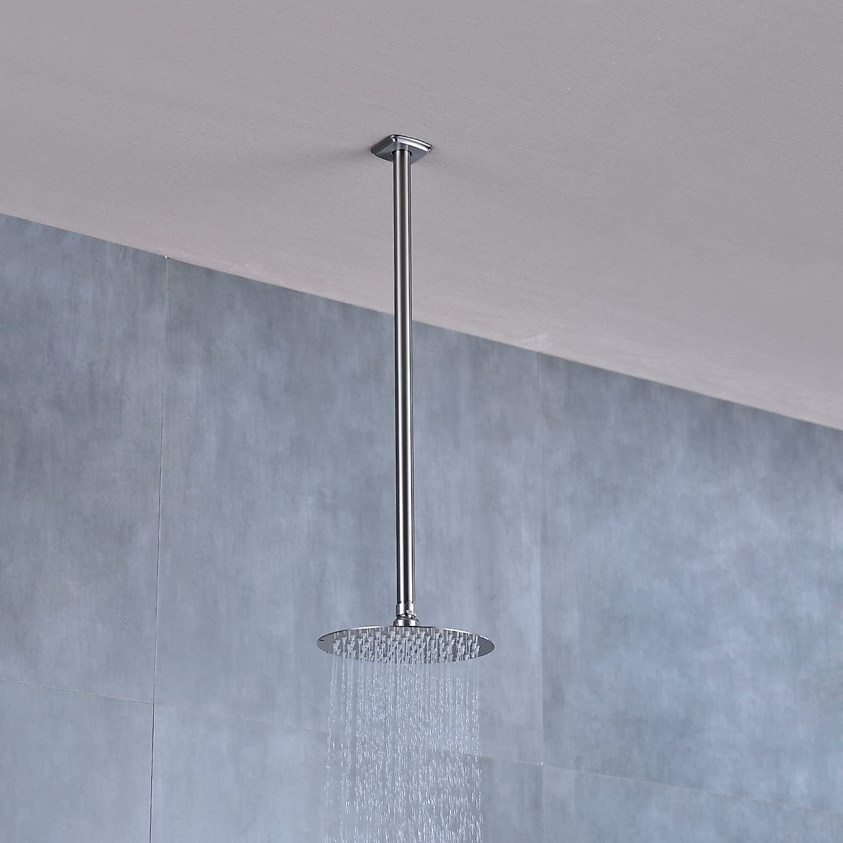 Shower Arm with Flange 22.3 Inch Stainless Steel Ceiling Mounted Shower Arm Rainfall Shower Head Extension Pipe, NPT 1/2 to IPS 1/2,Brushed Nickel