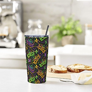 20 Oz Tumbler with Lid and Straw, Mardi Gras Surface Insulated Tumbler Stainless Steel Cups, Personalized Coffee Tumbler Travel Mug Water Bottle