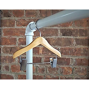 NAHANCO MINI6RC12 Deluxe Flat Wooden Pet, Doll Clothes, Accessory, Jewelry Hanger with Chrome Hook Ball end with Clips, 6", Natural (Pack of 12), Natural Finish