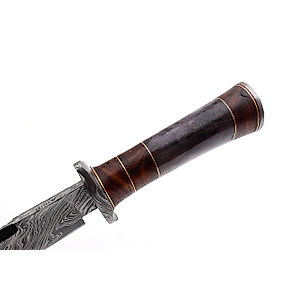 HANDCRAFT GOODS Handmade Hunting Fixed Blade Bowie Knife with Leather Sheath Damascus Steel For Outdoor Knifes- CROWN
