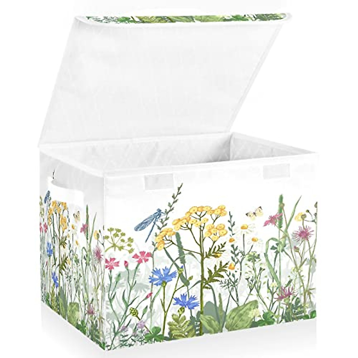 Kigai Collapsible Flowers Flying Insects Storage Basket with Lids and Handles,Storage Bins for Shelves Closet Bedroom,Office Storage