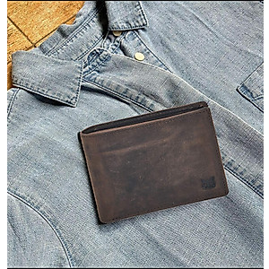 Real Leather Mens Bifold Wallet RFID Blocking Slim Minimalist Front Pocket - Thin & Stylish with ID Window in Gift Box (Crazy Horse, Coffee)