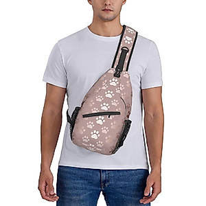 IRIHISKY Sling Bag for Men Women Rose Gold Dog Paw Animal Print Crossbody Backpack Casual Hiking Daypack for Travel Sport Running Chest Bag