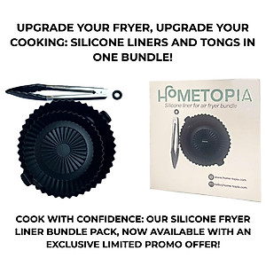 HOMETOPIA (Pack of 3) 2 Air Fryer Silicone Liners 8″&6.5″, 1 Tong, Nonstick & Reusable Baking Tray Oven Accessories, Replacement of Flammable Parchment Paper, Suitable for 3-5 QT Air Fryer (Black)