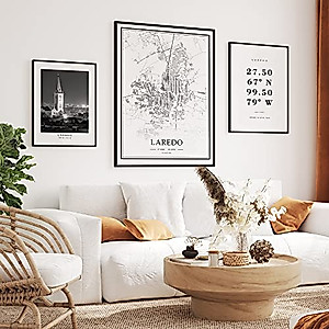 Dear Mapper Laredo United States View Abstract Road Modern Map Art Minimalist Painting Black and White Canvas Line Art Print Poster Art Line Paintings Home Decor (Set of 3 Unframed) (16x24inch)