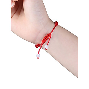 Gejoy 12 Pieces Handmade Kabbalah Red String Bracelet Adjustable Luck Bracelet with 2 Pieces White Bead for Success