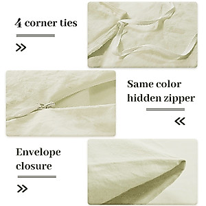 NEXHOME PRO Duvet Cover Set Queen Size Linen Feel Textured Organic Natural 100% Washed Cotton Duvet Cover 3 Pieces Bedding Set with Zipper Closure, Breathable (No Comforter) Milk